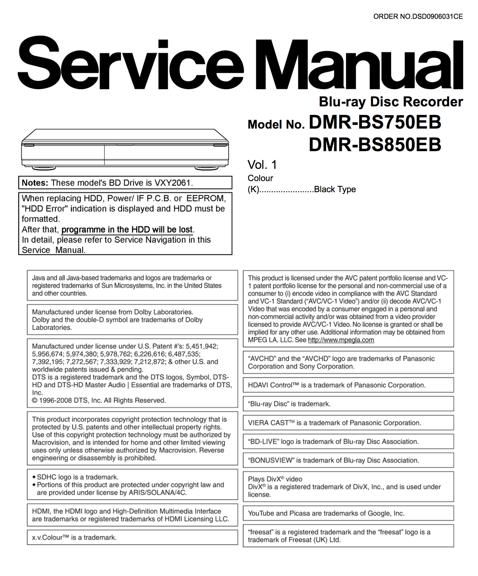Panasonic DMR-BS750EB DMR-BS850EB Service Manual Complete – Spared Parts UK