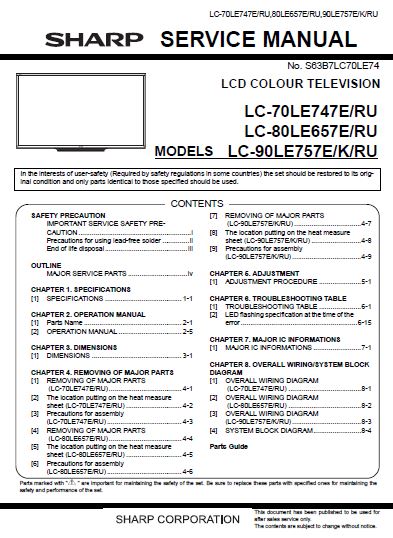 Sharp LC-90LE757E Service Manual Complete – Spared Parts UK